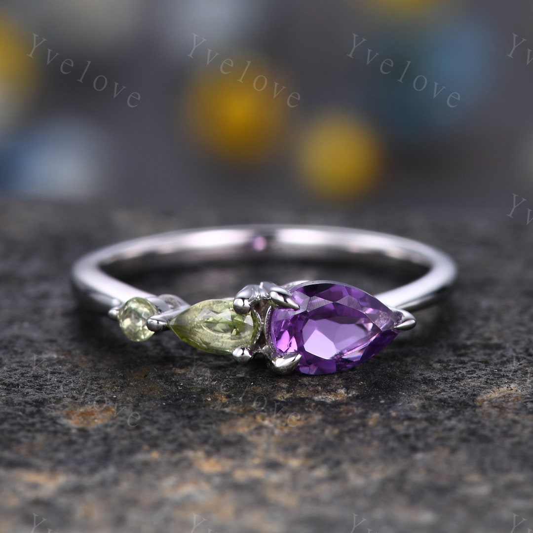 Vintage Amethyst Peridot Engagement Ring,pear Cut Gems,art Deco Peridot ...