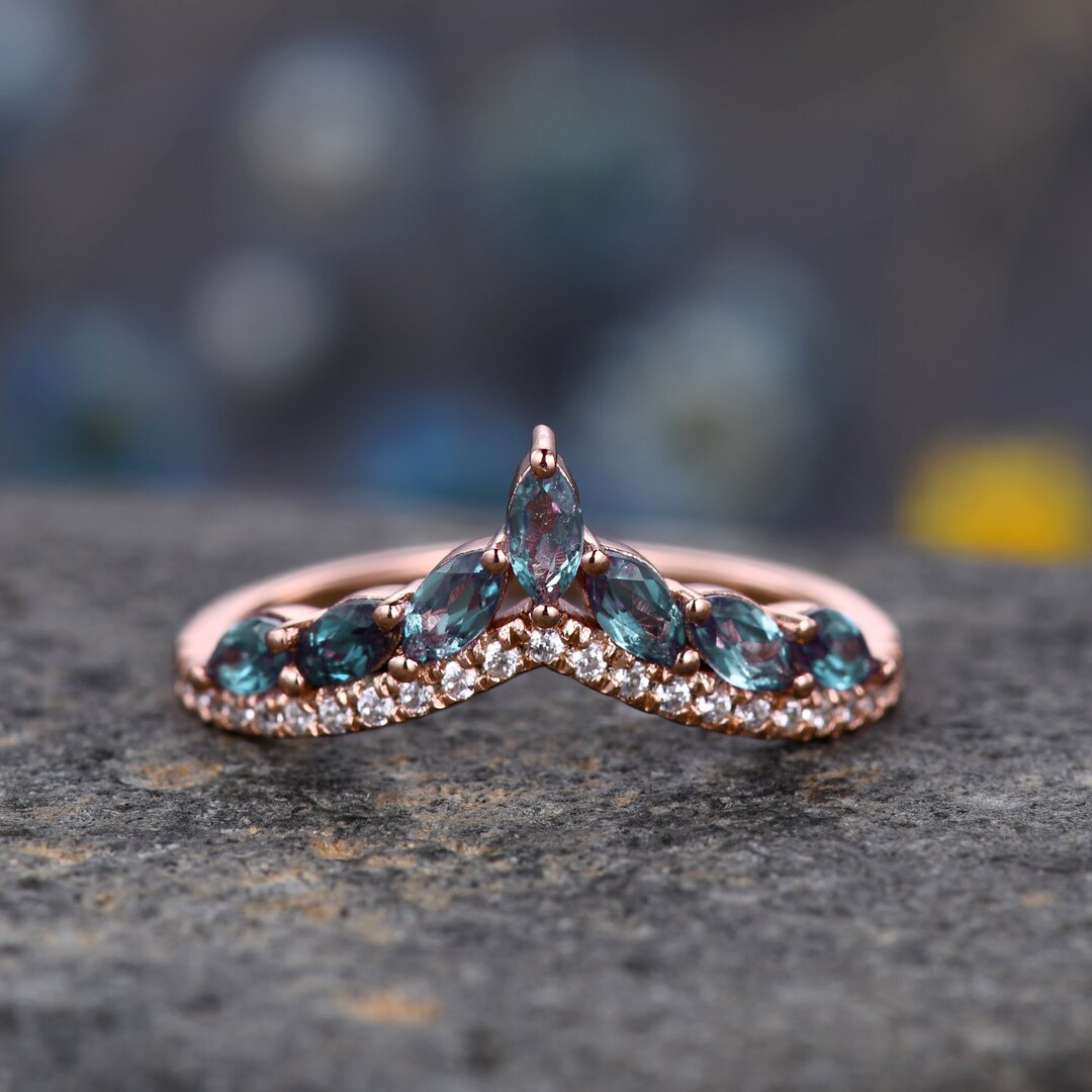 Unique Alexandrite Wedding Ring,alexandrite Wedding Band,marquise ...