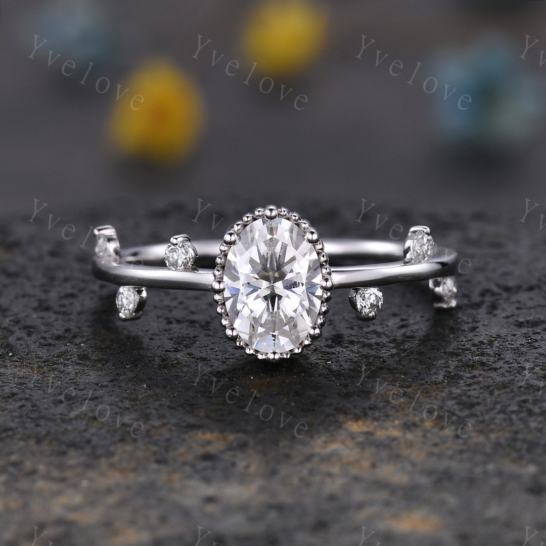 Dainty Moissanite Engagement Ring,white Gold Minimalist Ring,twig Leaf ...