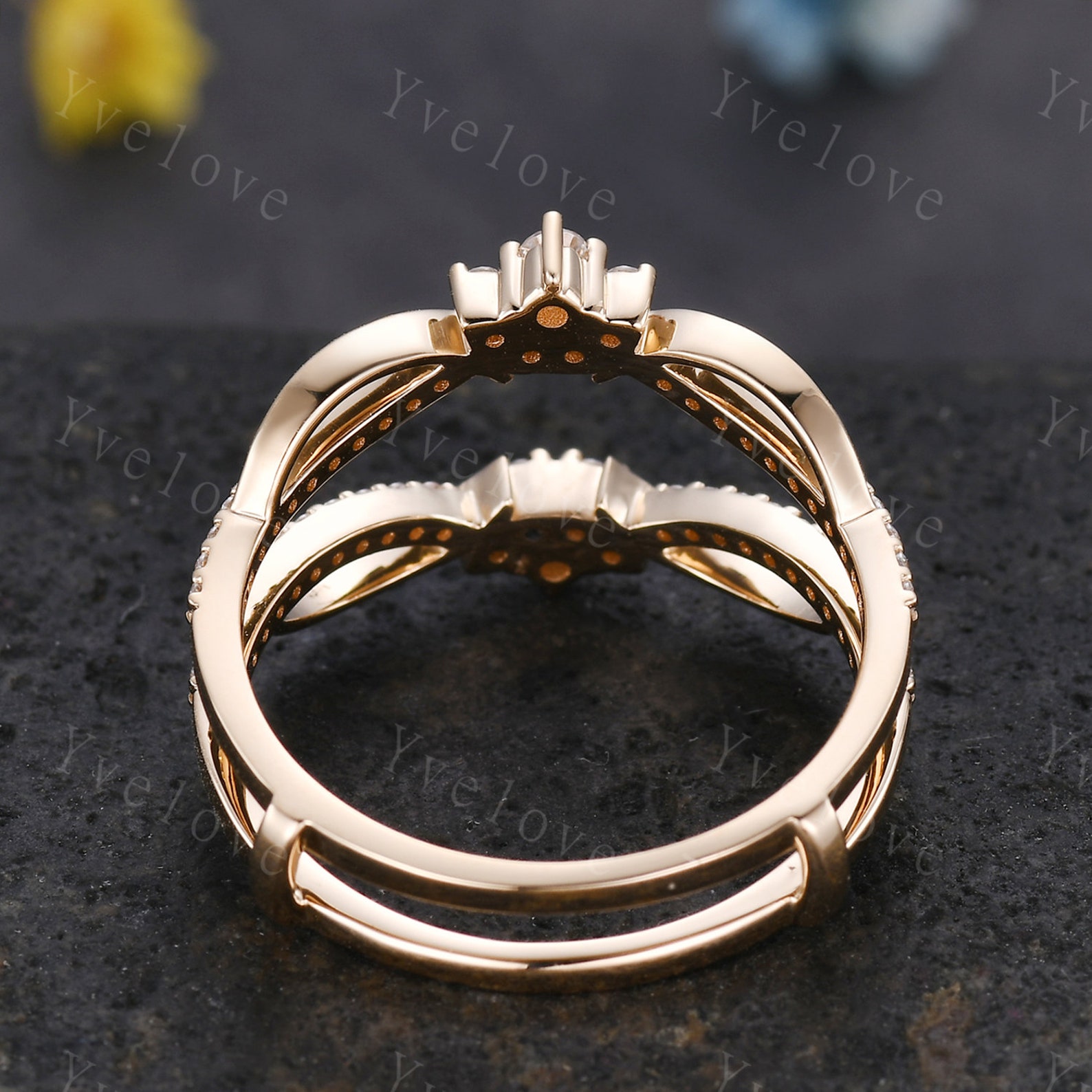 Diamond Enhancer Wedding Band,14k Solid Gold Ring,double Curved ...