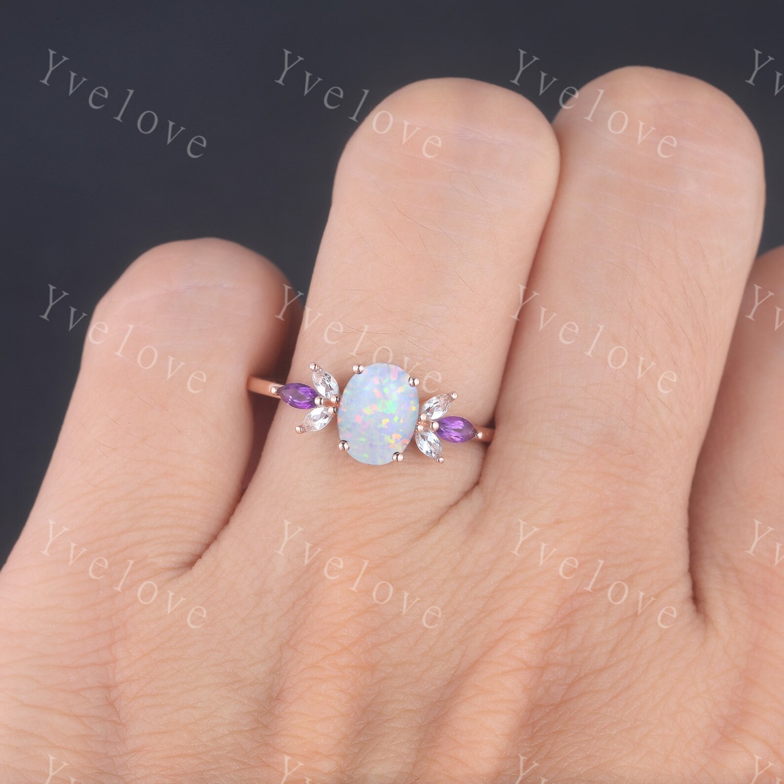 Vintage White Fire Opal Ring Opal Bridal Ring Set Dainty | Etsy