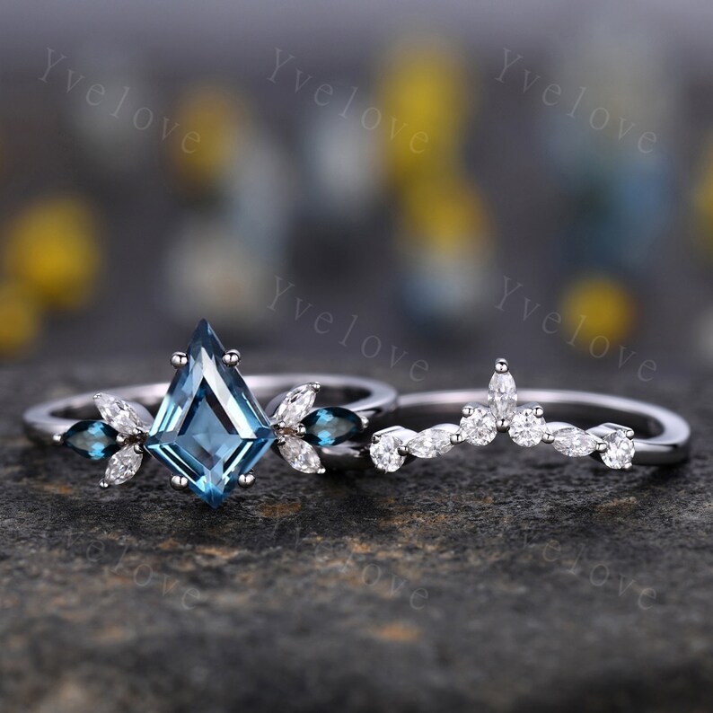 Vintage Kite Cut London Blue Topaz Engagement Ring Setunique - Etsy