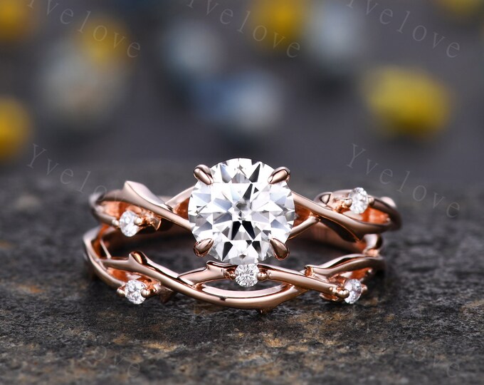 1.2ct Vintage Moissanite Engagement Ring Set,twisted Ring Set,leaf and ...