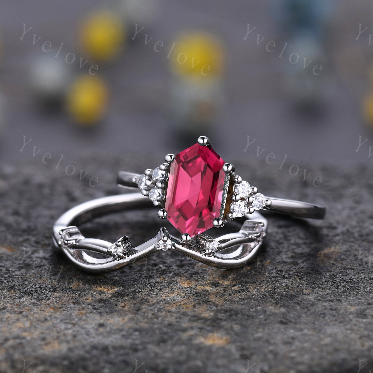 Retro Hexagon Red Ruby Ringvintage Sterling Silver Ring - Etsy