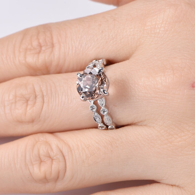 Morganite Ring Set White Gold Morganite Engagement Ring 9mm - Etsy