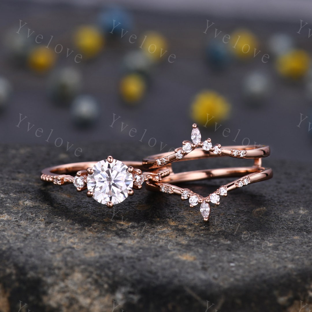 Unique Moissanite Ring Set,moissanite Engagement Ring,enhancer Ring ...