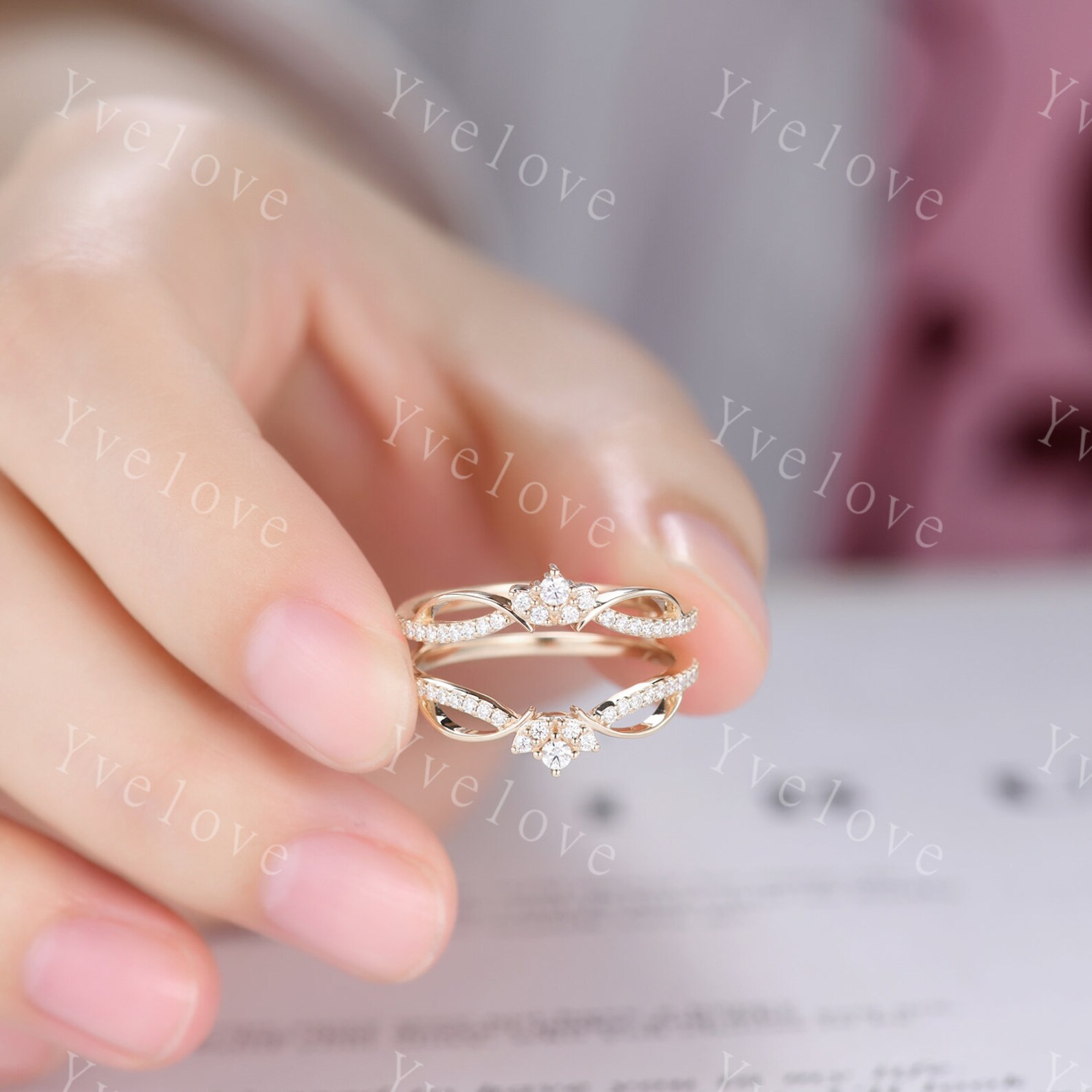 Diamond Enhancer Wedding Band,14k Solid Gold Ring,double Curved ...