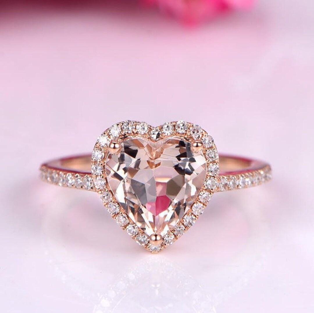 Morganite Engagement Ring Pink Morganite Ring 8mm Heart Shape Natural ...