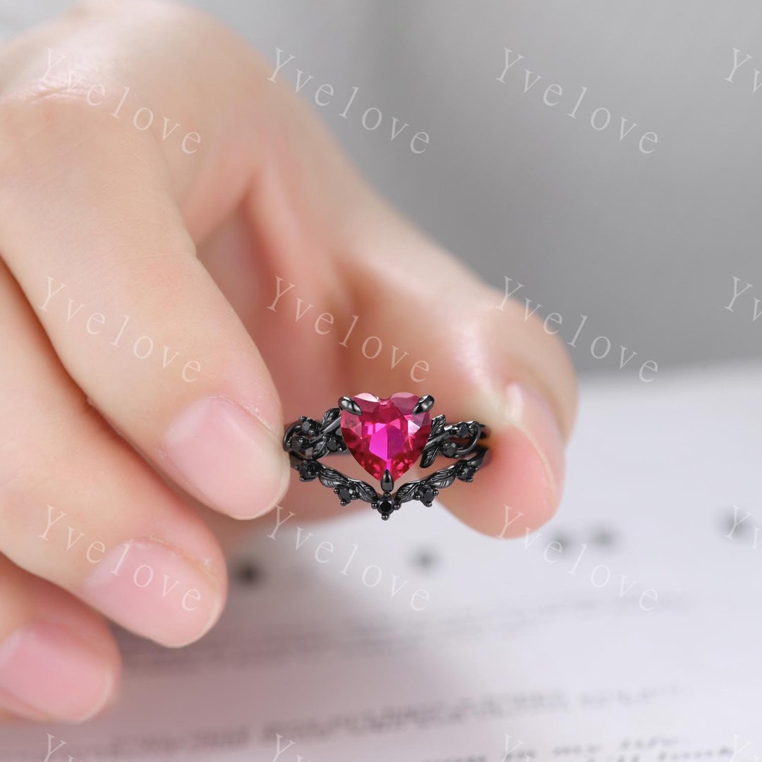 8mm Heart Shape Red Ruby Ring,vintage Twig Vine Leaf Ring,antique Ruby ...