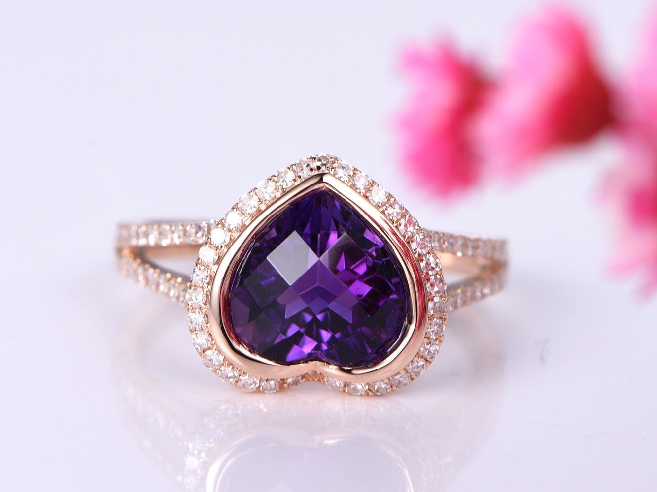 Heart Shape Amethyst Ring 3.75ct Natural Amethyst Engagement - Etsy