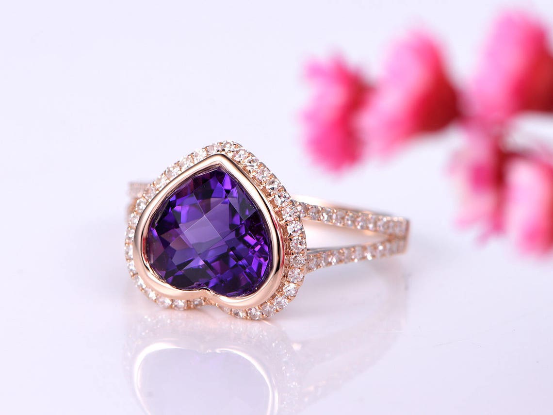 Heart Shape Amethyst Ring 3.75ct Natural Amethyst Engagement - Etsy