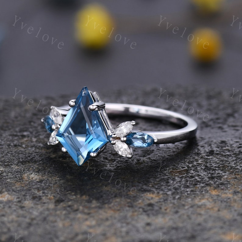 Vintage Kite Cut London Blue Topaz Engagement Ringunique - Etsy