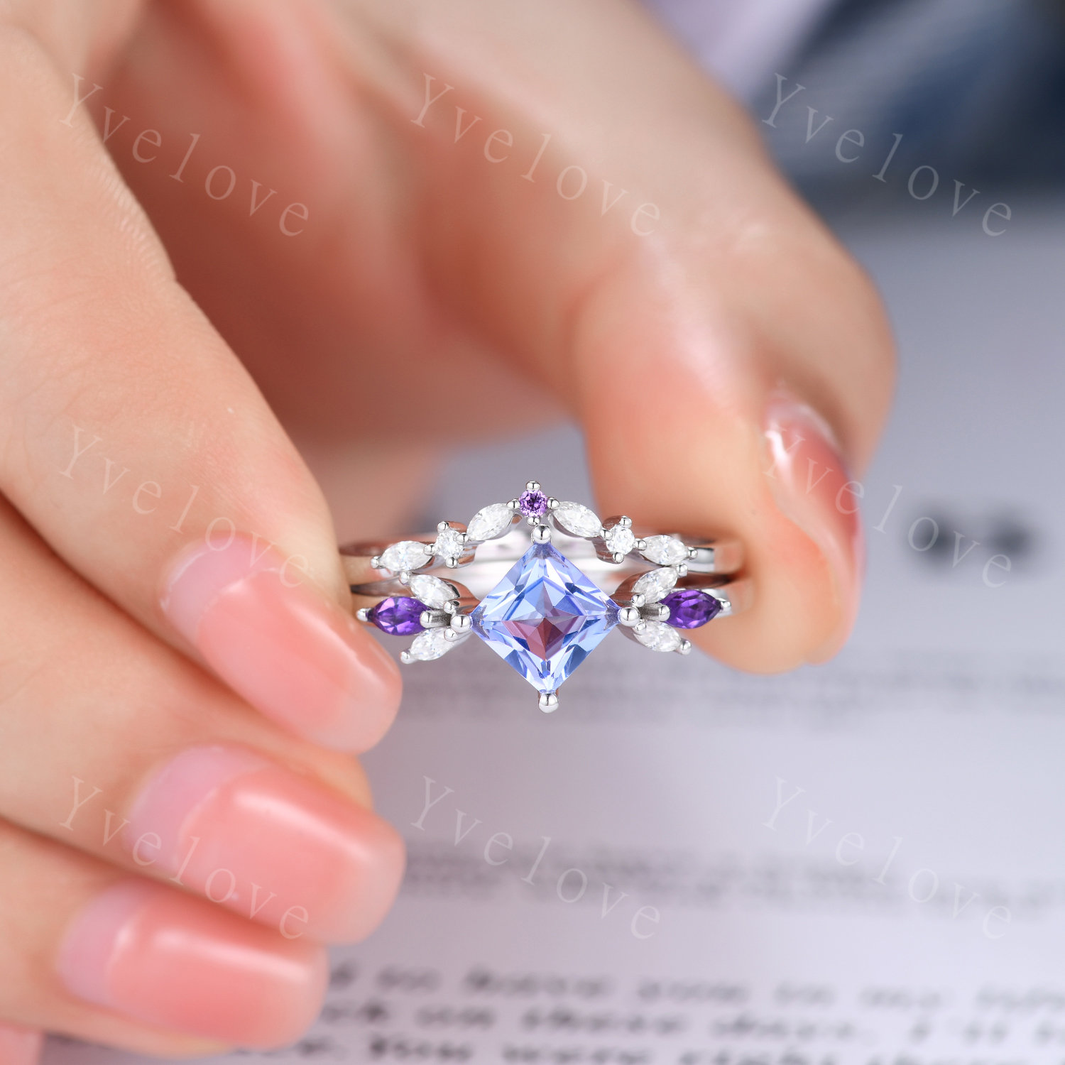 Vintage Princess Cut Tanzanite Engagement Ring 14k White Gold | Etsy