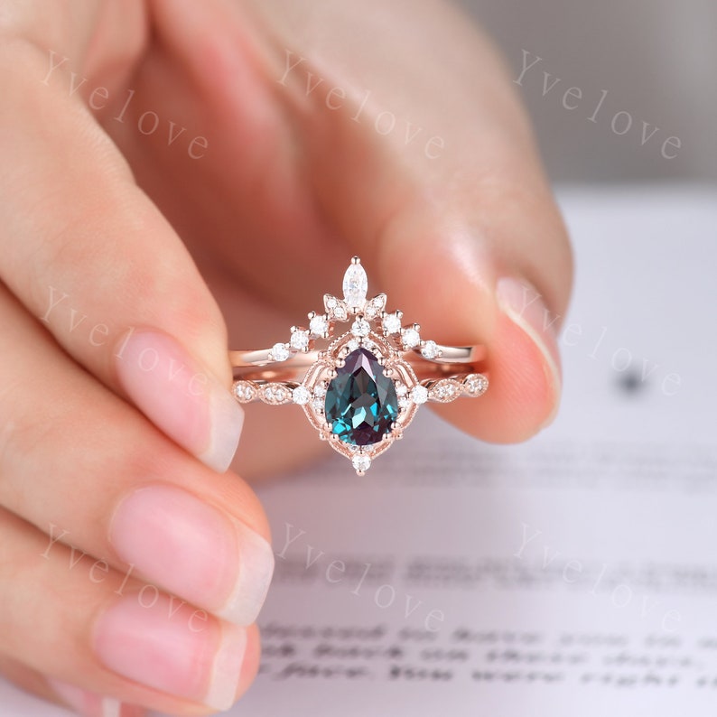 Vintage Alexandrite Engagement Ring Setwomen Bridal Ring - Etsy
