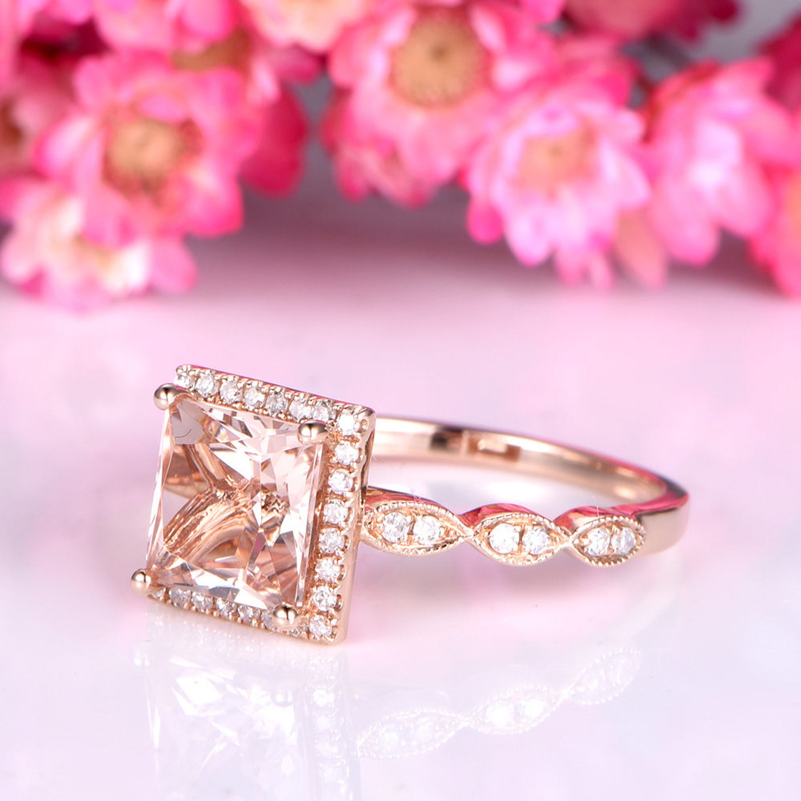 Princess Cut Morganite Engagement Ring 1ct Natural Morganite - Etsy