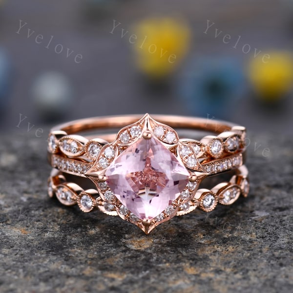 Morganite Engagement Ring Set - Etsy