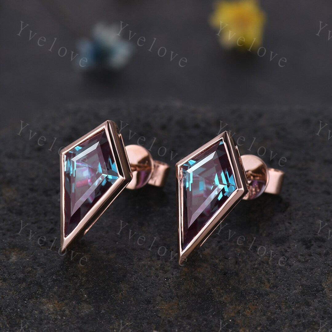 Dainty Kite Cut Alexandrite Earrings June Gemstone Jewelry Unique ...
