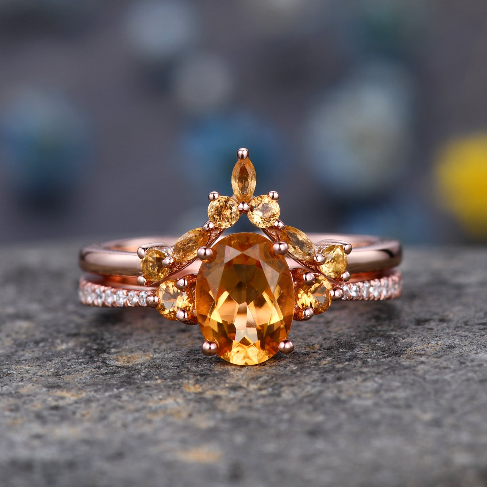 Citrine Engagement Ring Set Citrine Wedding Ring Set | Etsy
