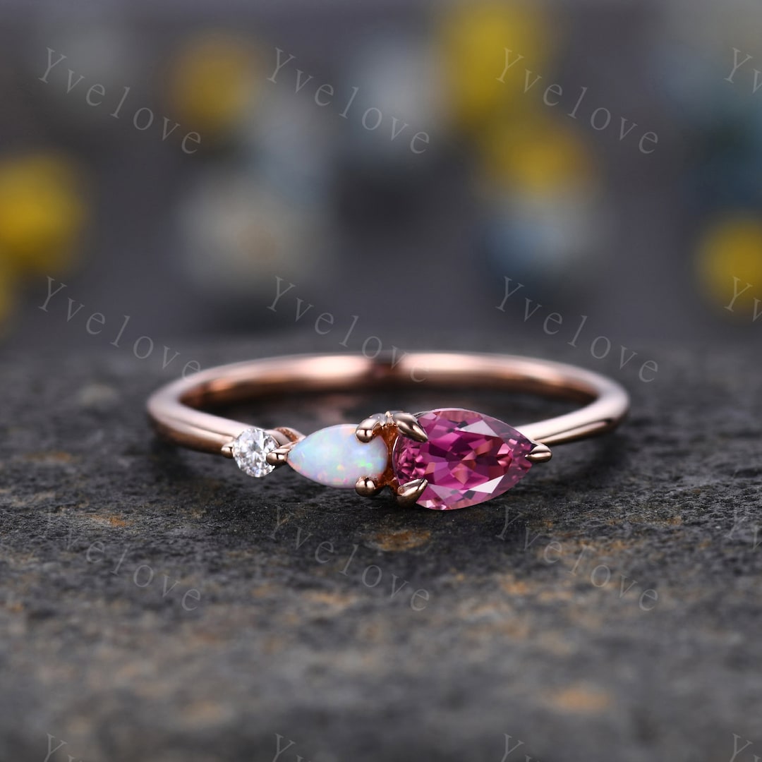 Unique Pink Tourmaline Opal Engagement Ring,pear Cut Gems,art Deco ...