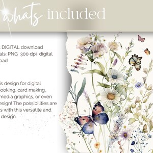 Wildflowers and Butterflies Digital Paper Pack - Abstract Multicolor ...