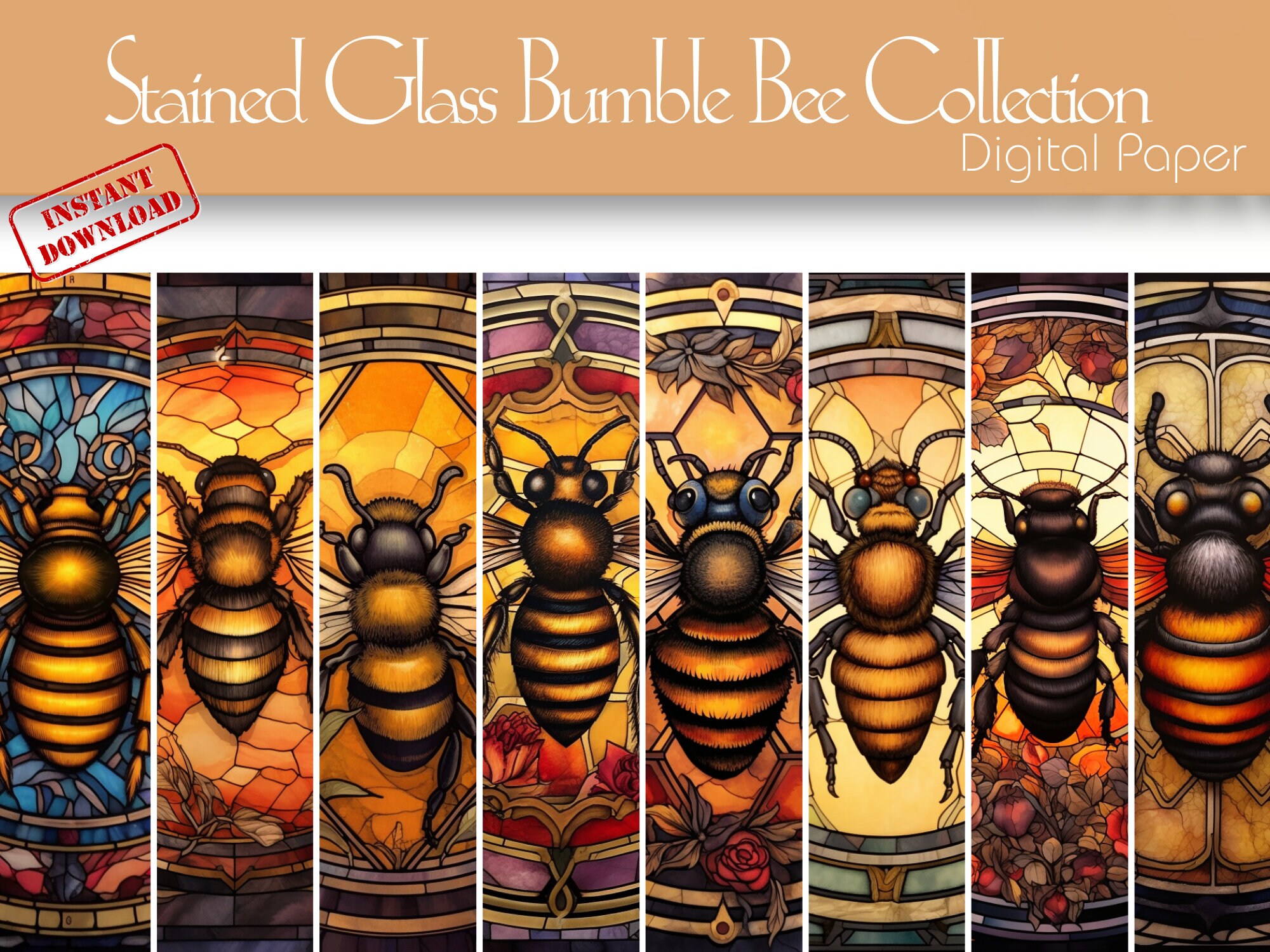 Bumble Bee Stained Glass Digital Paper (digital Download) - Etsy