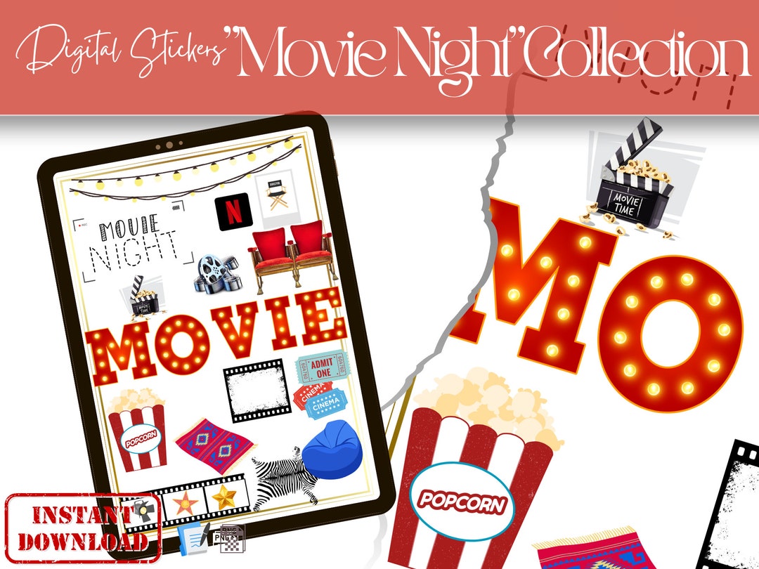 Movie Night Digital Stickers | Planner Scrapbook (goodnotes File) - Etsy