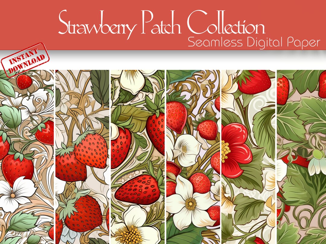 Strawberry Fields Seamless Digital Paper, Scrapbooking (digital ...