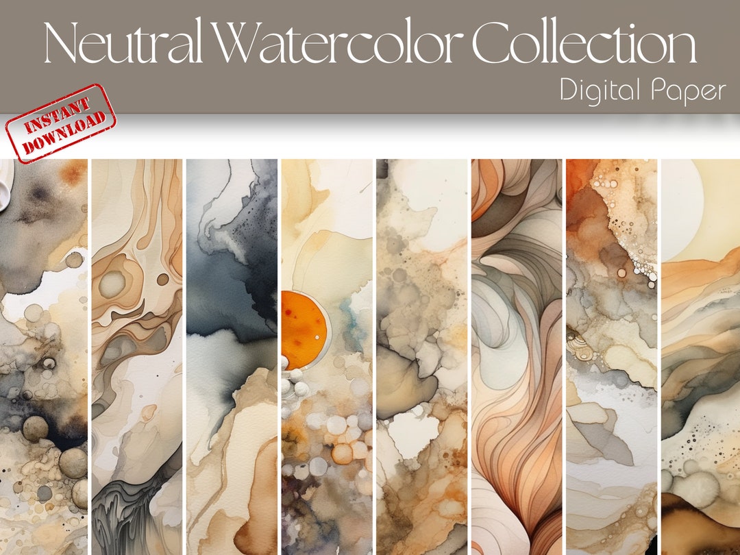 Neutral Watercolor Digital Paper Pack - Abstract Multicolor Backgrounds ...