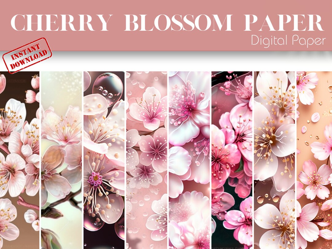 Pink Cherry Blossom Digital Paper Pack - Abstract Multicolor ...