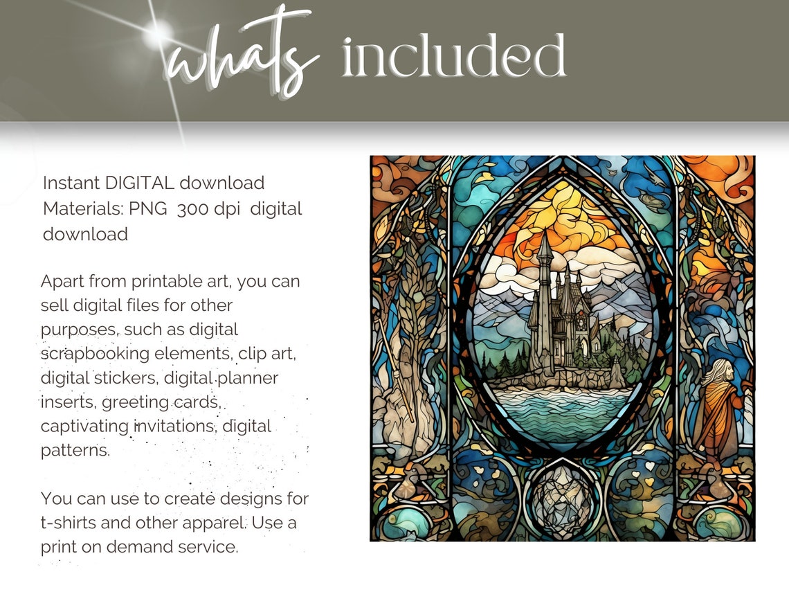Middle Earth Stained Glass Digital Paper, Scrapbooking (digital ...
