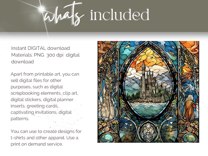 Middle Earth Stained Glass Digital Paper, Scrapbooking (digital ...