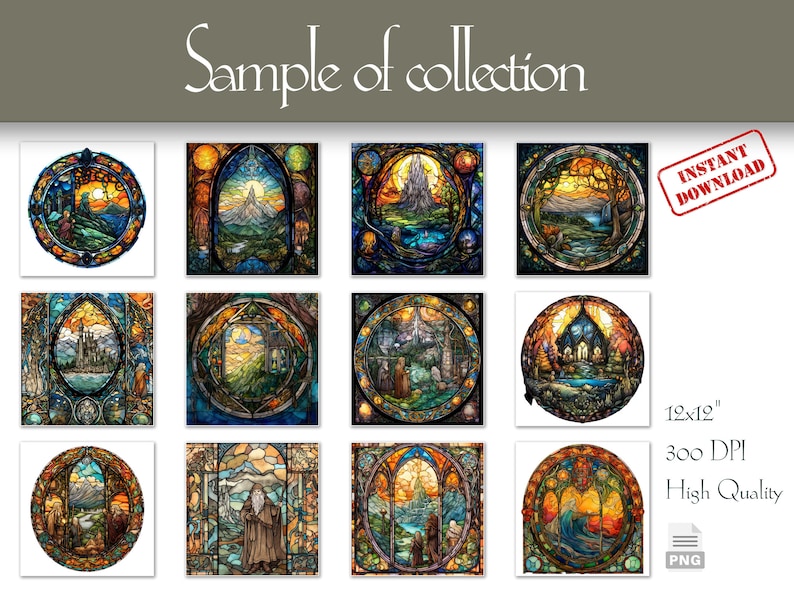 Middle Earth "stained Glass" Digital Paper for Creative Design ...