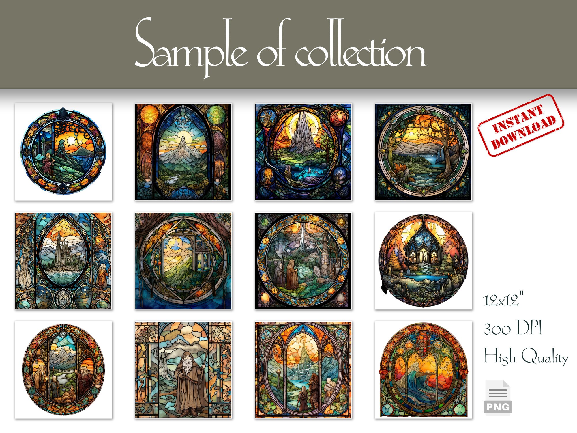 Middle Earth Stained Glass Digital Paper, Scrapbooking (digital ...