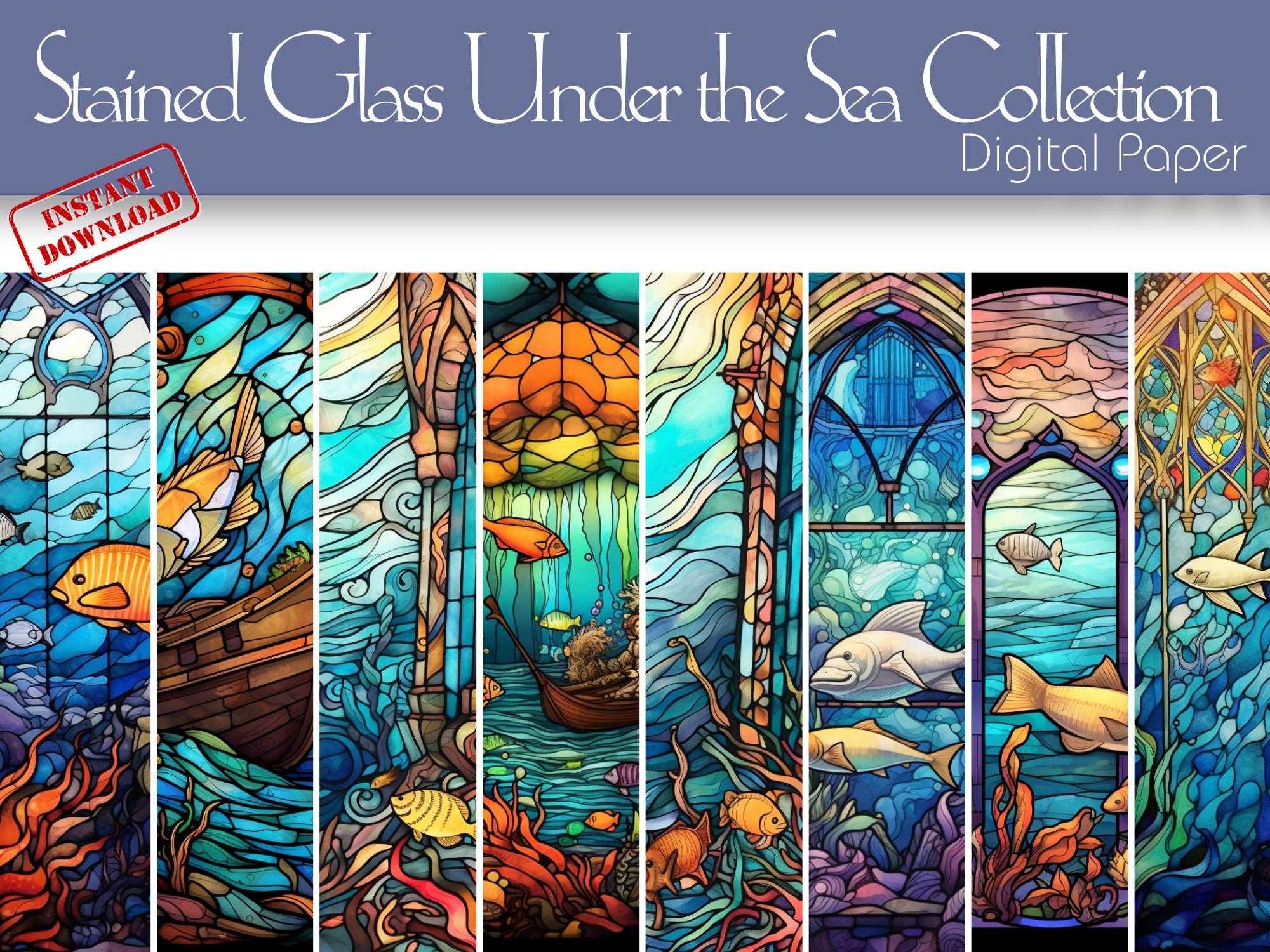 Under the Sea "stained Glass" Digital Paper for Creative Design ...