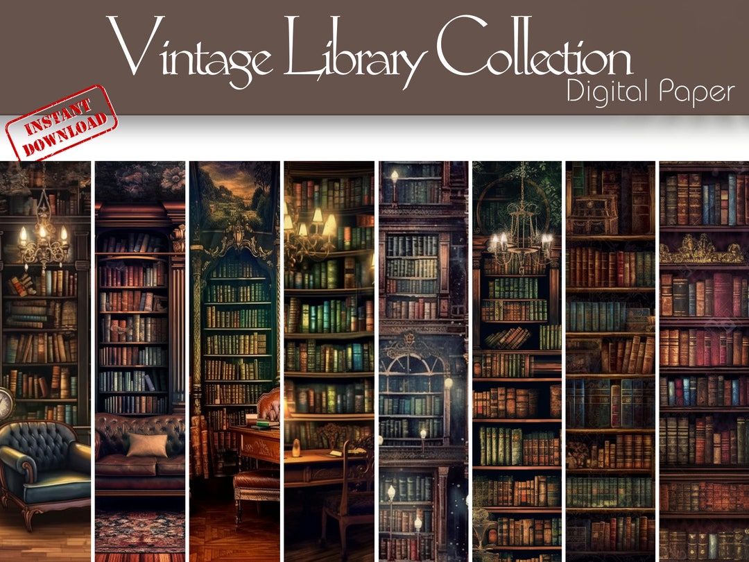 Vintage Library Digital Paper for Creative Design, Scrapbooking ...