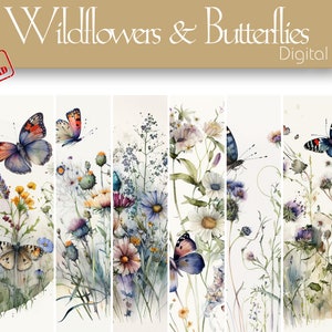 Wildflowers and Butterflies Digital Paper Pack - Abstract Multicolor ...