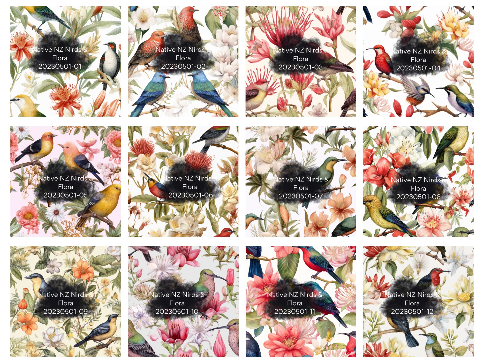 Native NZ Birds & Flora Digital Paper - Abstract Multicolor Backgrounds ...
