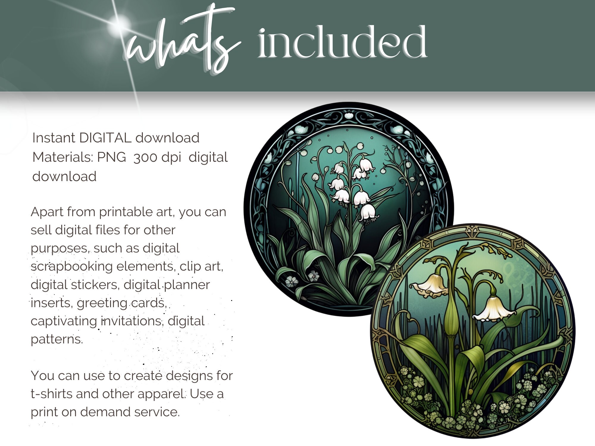 Lily of the Valley Stained Glass Digital Paper, Scrapbook Design ...