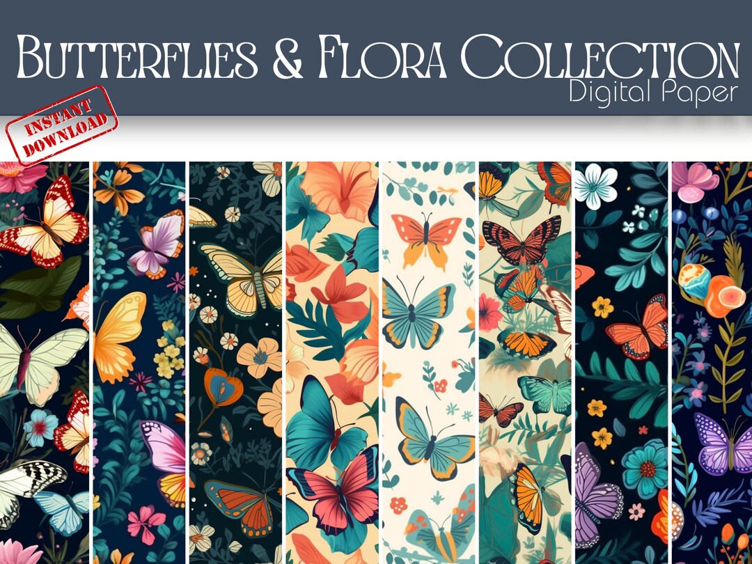 Butterflies and Floral Digital Paper Pack - Abstract Multicolor ...