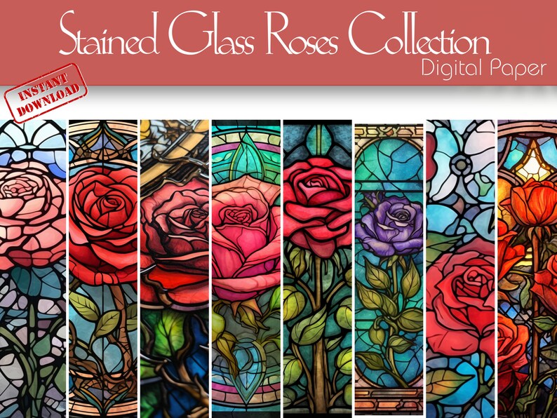 Roses "stained Glass" Digital Paper for Creative Design, Scrapbooking ...