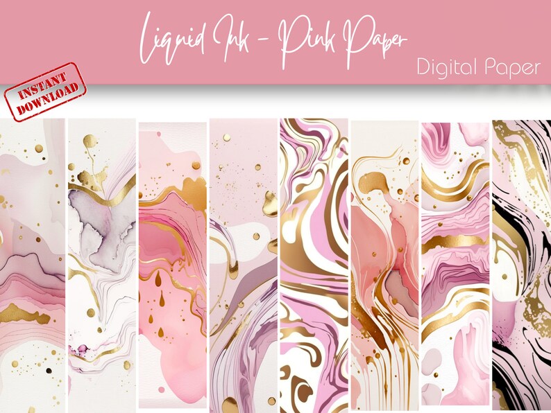 Liquid Ink Pink Digital Paper Pack - Abstract and Vibrant Backgrounds ...