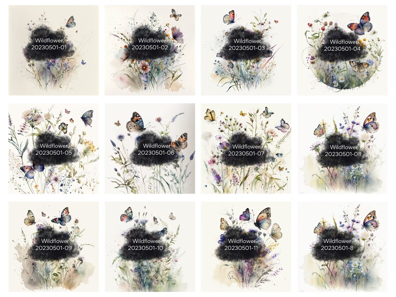 Wildflowers and Butterflies Digital Paper Pack - Abstract Multicolor ...