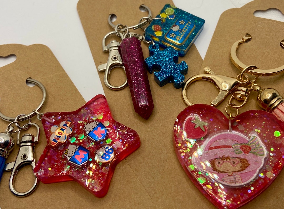 Cute Character Keychains // Handmade Resin // Glitter - 80s Character ...