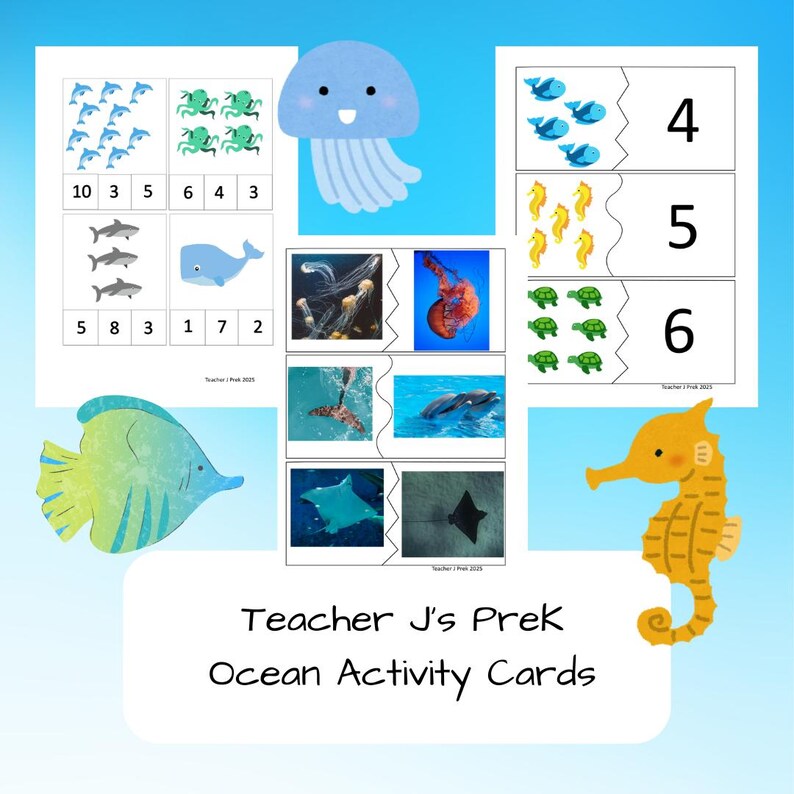 Ocean Animal Activity Cards for Preschool - Clip Cards - Counting Cards ...
