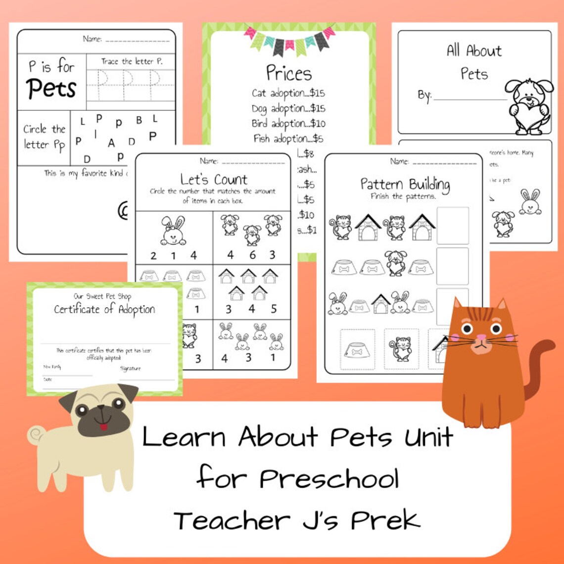 Learn About Pets Unit // Preschool - Prek and Early Grades // Cats and ...