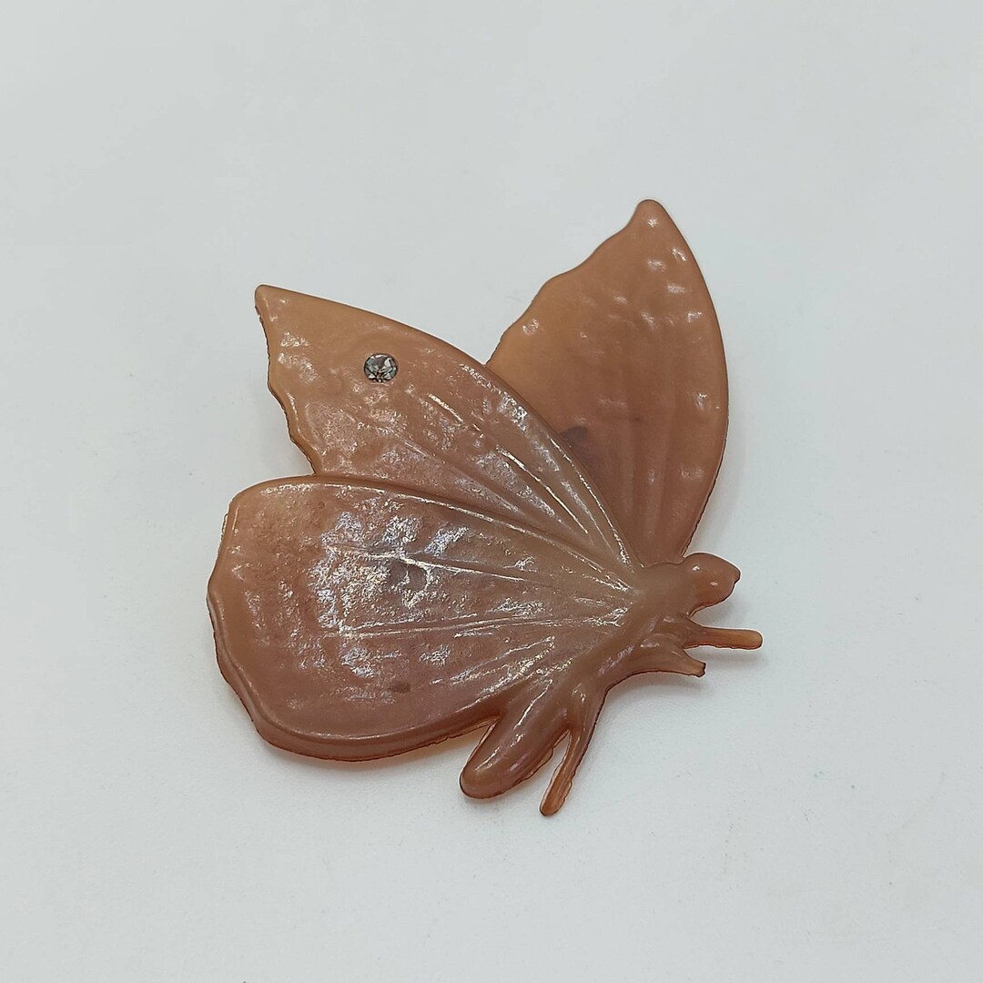 Vintage Plastic Butterfly Brooch With Diamanté, Nicely Detailed Vintage ...