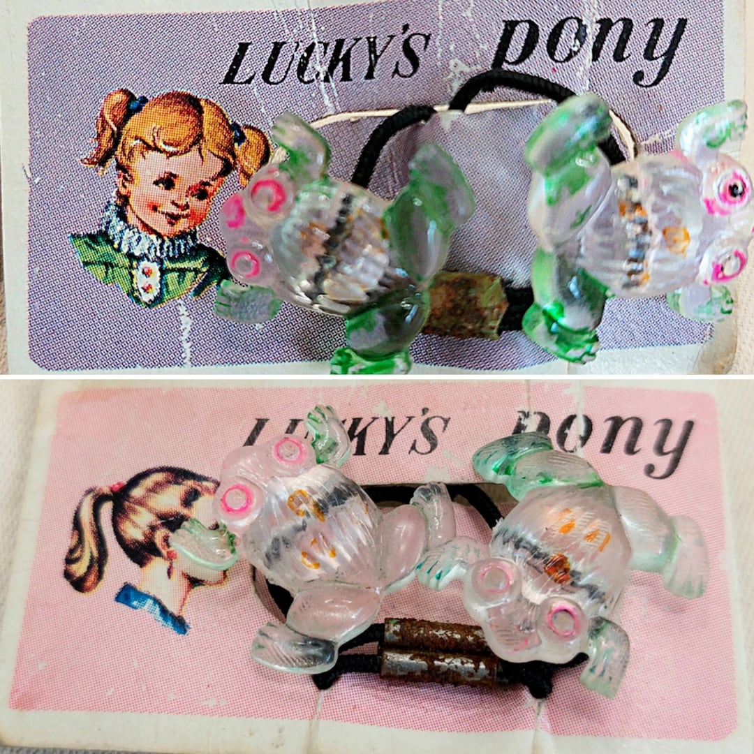 2x Vintage Plastic Hair Bobbles Frog Hair Elastics, Vintage Frogs ...