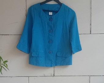 Vintage Linen Short Light Jacket Daniel Boudon Formes Paris Boho Bomber ...