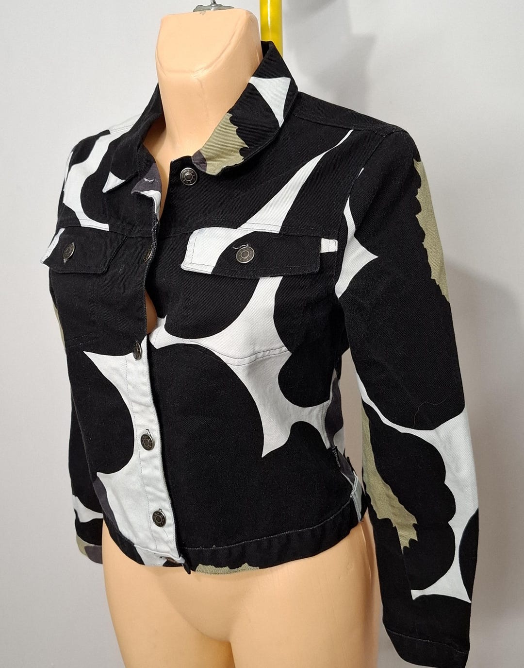 Vintage MARIMEKKO Denim Jacket. Size 34. Black White Green Unikko ...
