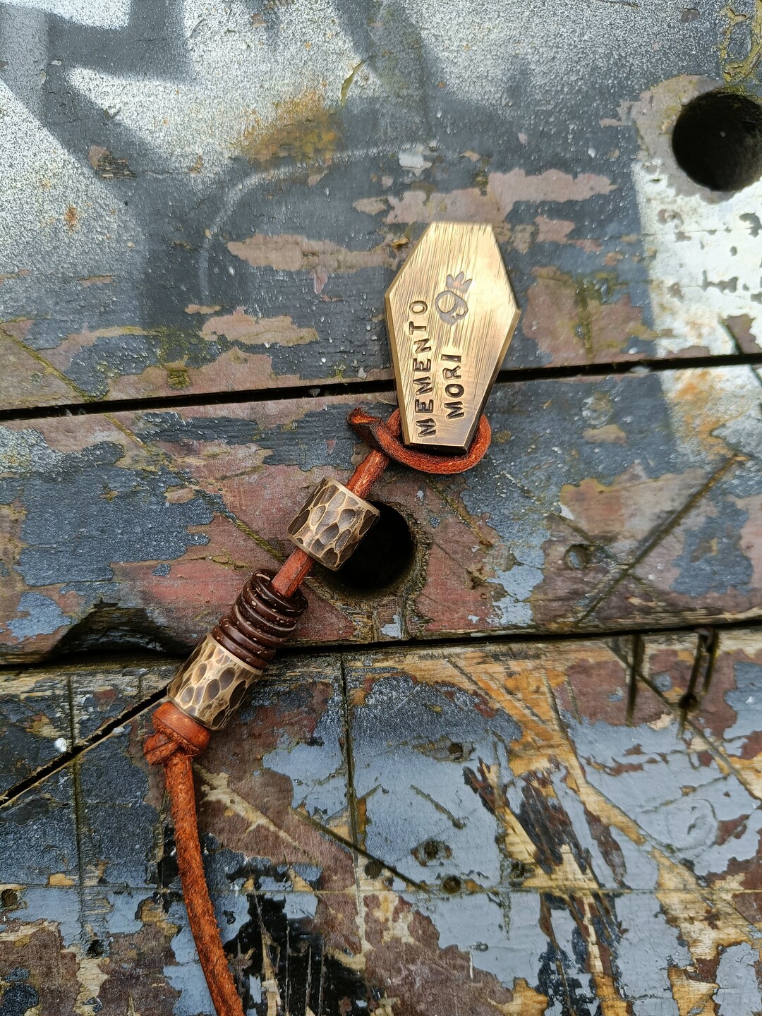EDC Brass Totem Bead Holder With Leather Lanyard Brass and Coconut ...